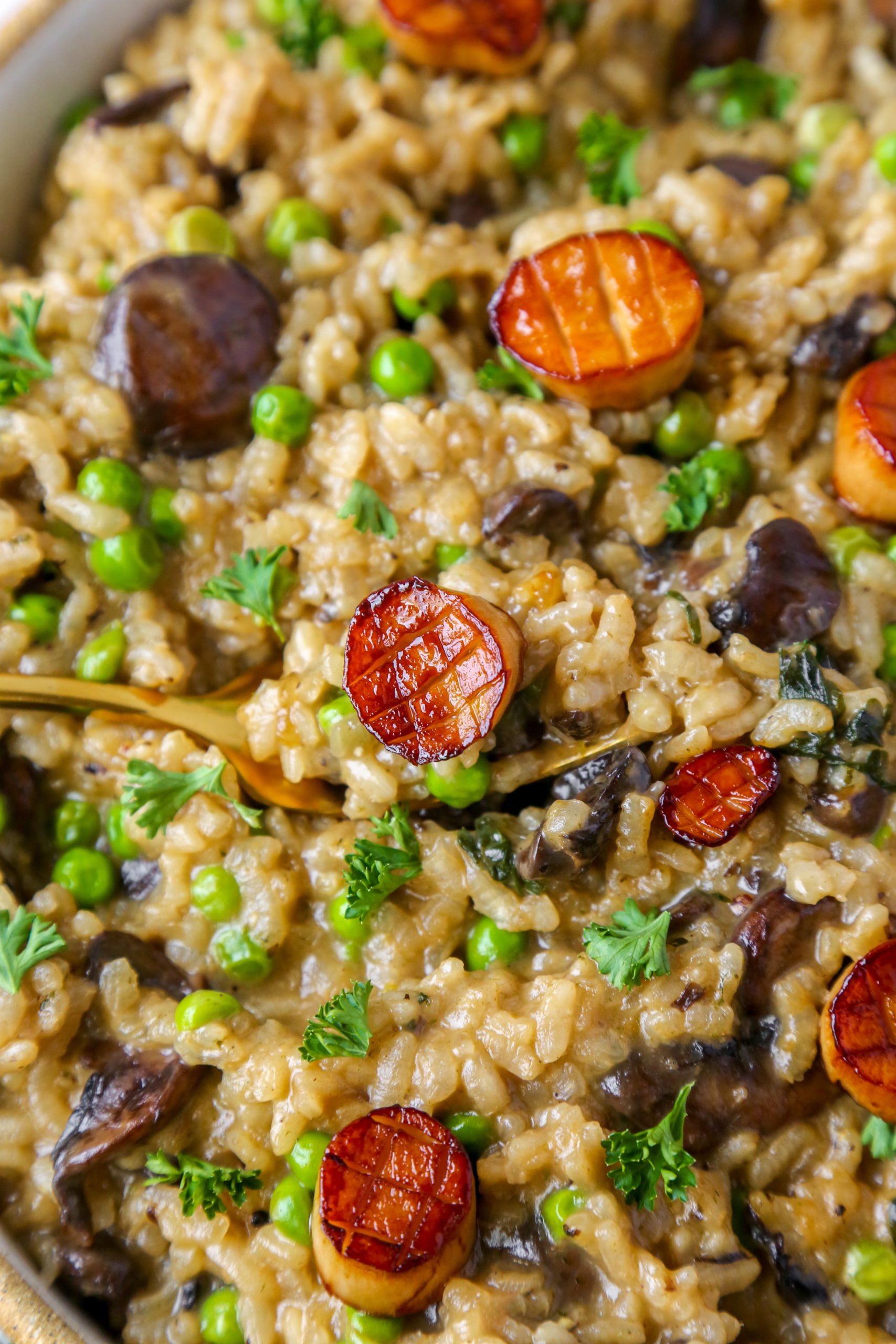 Mushroom Pea Risotto with Vegan “Scallops” - V & GF - The Plant Collective