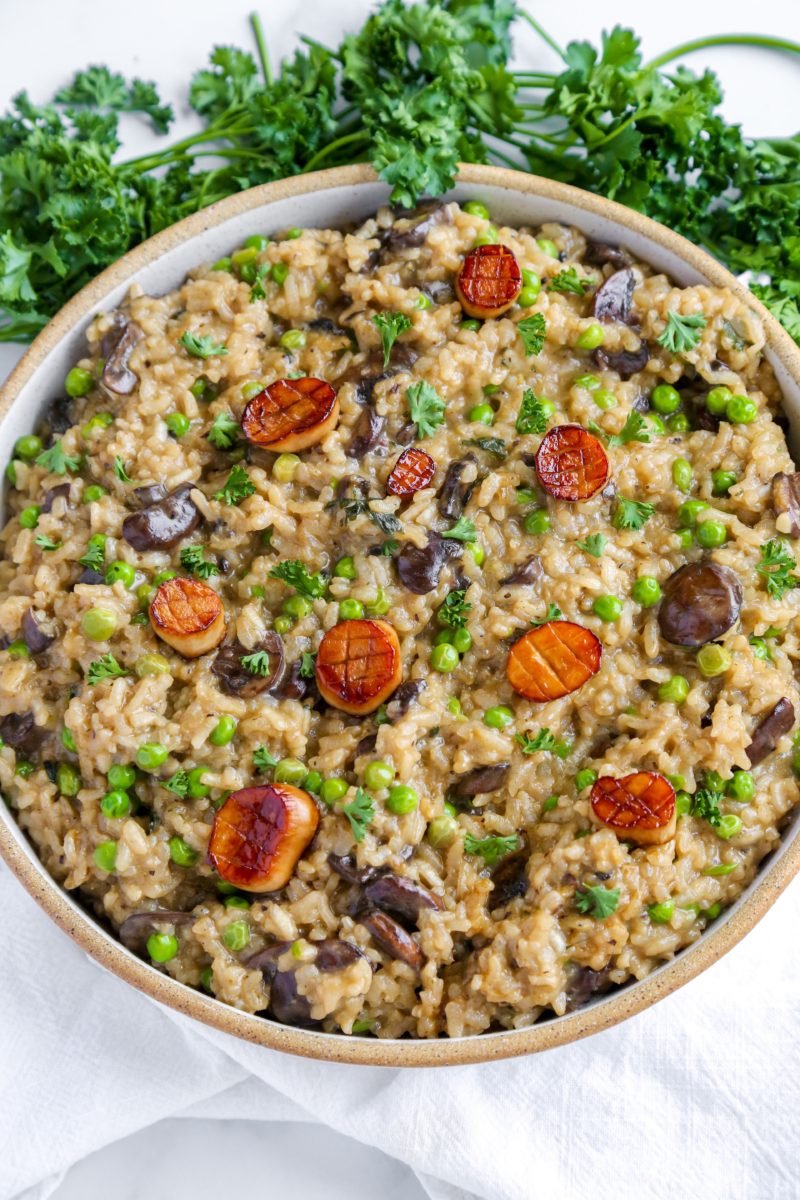 Mushroom Pea Risotto with Vegan “Scallops” - V & GF - The Plant Collective