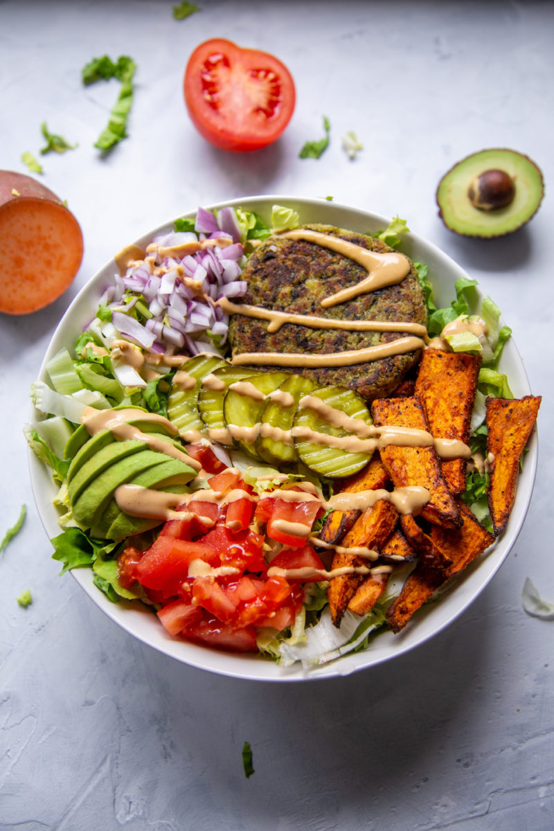 Deconstructed Burger Bowl - Vegan and Healthy - The Plant Collective